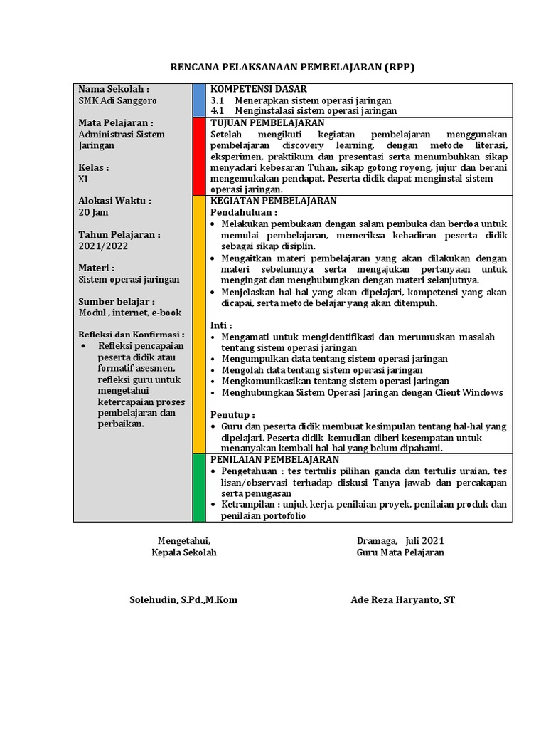 Contoh - RPP - ASJ - Kelas XI TKJ - Ade Reza Haryanto | PDF