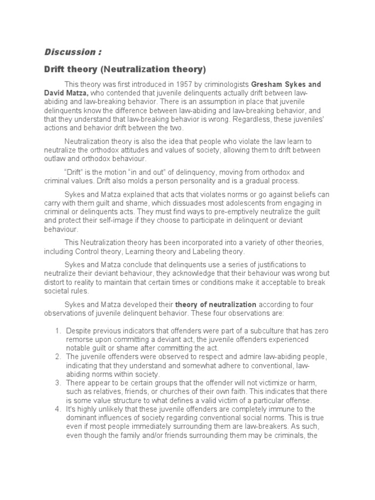 Discussion: Drift Theory (Neutralization Theory) | PDF | Juvenile ...