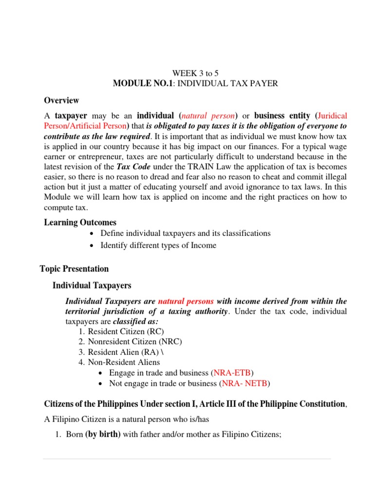 Tax Classification for Individual Taxpayers | PDF | Taxpayer | Capital ...