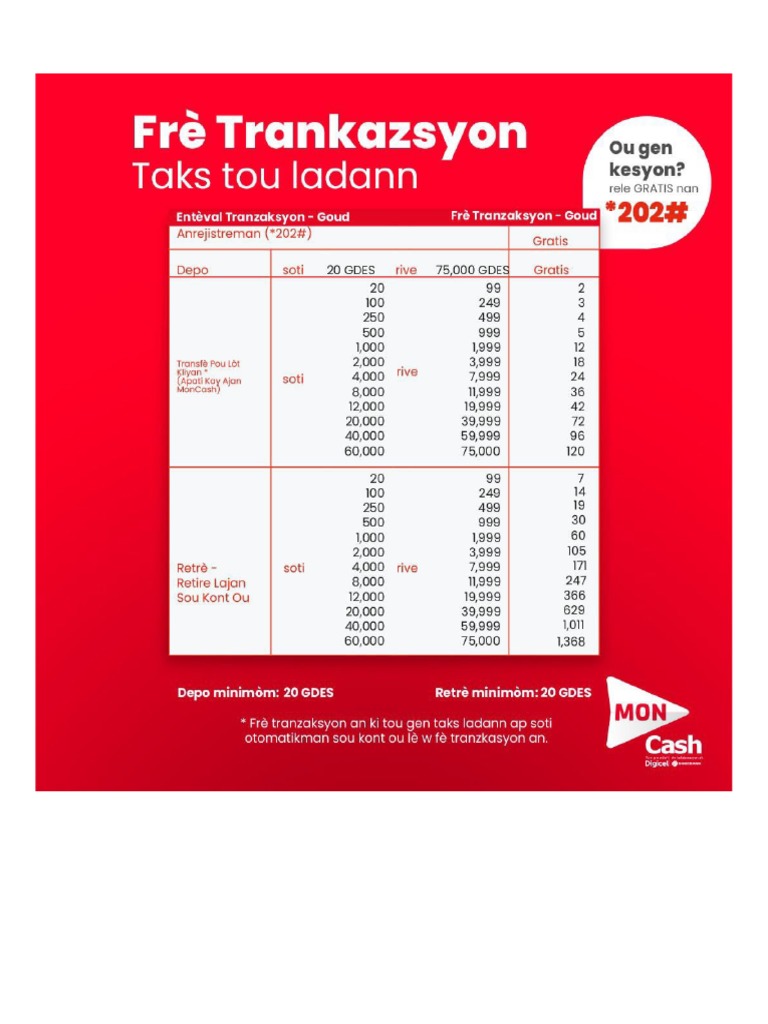 Tarif Mon Cash | PDF