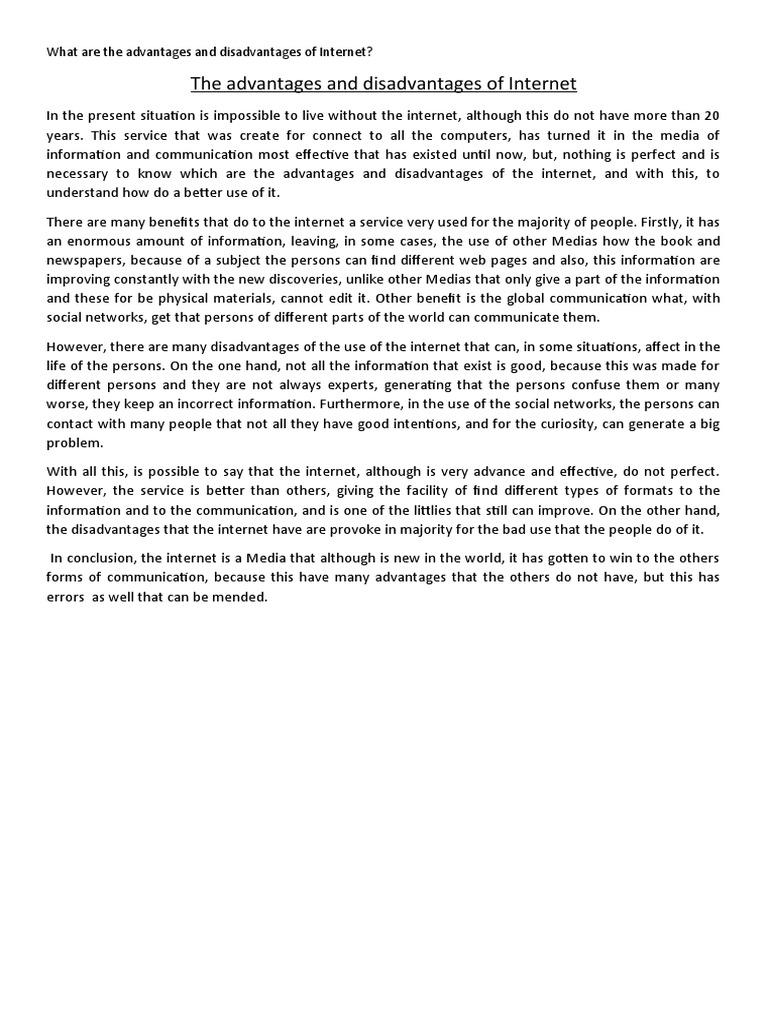 What Are The Advantages and Disadvantages of Internet | PDF | Social ...
