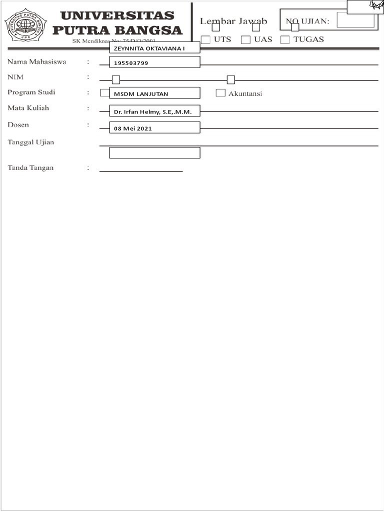 LJ Uts MSDM Lanjutan Zeynnita 4ka 195503799 | PDF