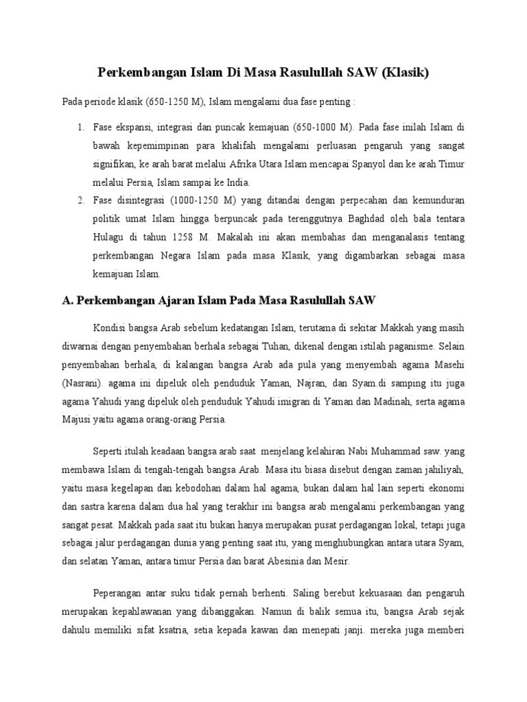 Perkembangan Islam Di Masa Rasulullah SAW (Materi Bagian A) | PDF