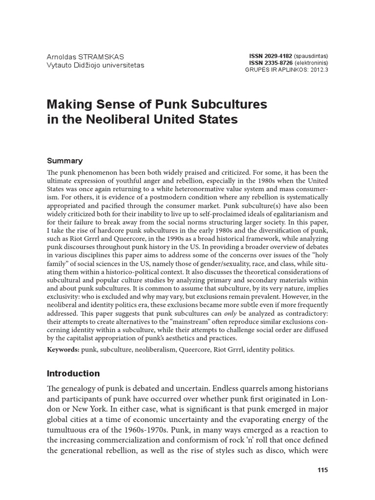 Analyzing Punk Subcultures in Neoliberalism | PDF | Consumerism | Rock ...