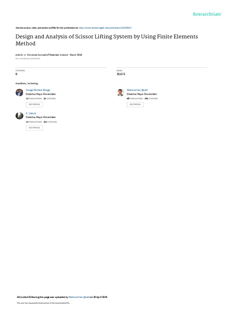 Design and Analysis of Scissor Lifting System by Using Finite Elements Method | PDF ...