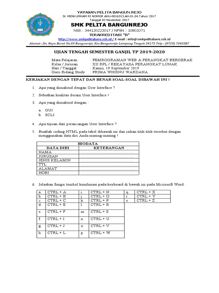 Soal Kelas 12 RPL PWPB s1 | PDF | Game & Aktivitas