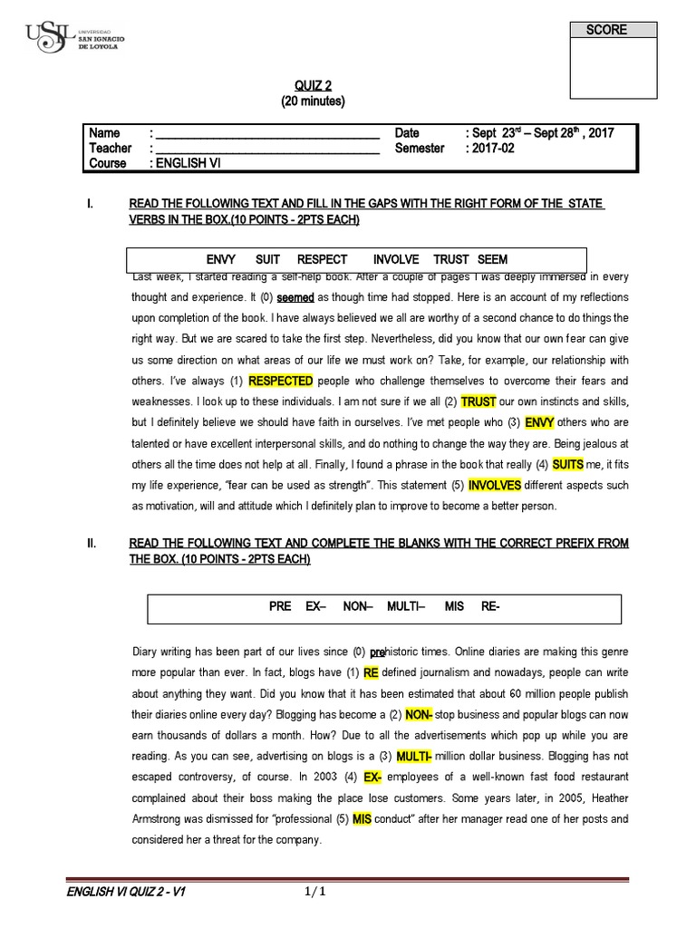 Quiz 2 Version 1 201702 Answer Key | PDF | Blog | Psychology