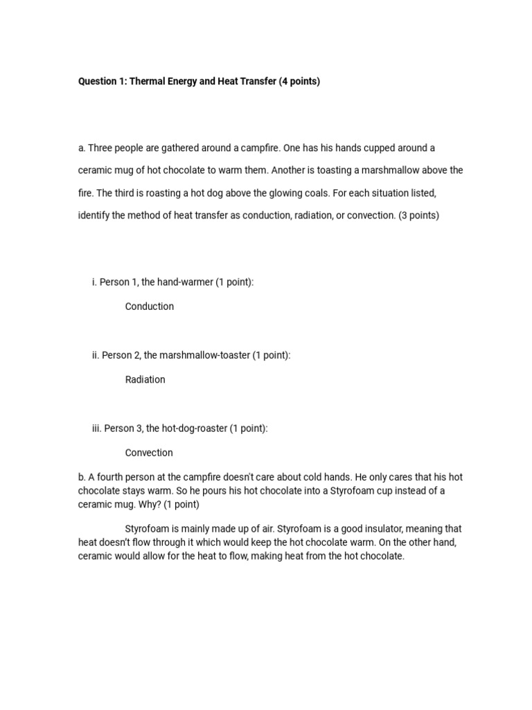 Question 1: Thermal Energy and Heat Transfer (4 Points) | PDF | Heat ...