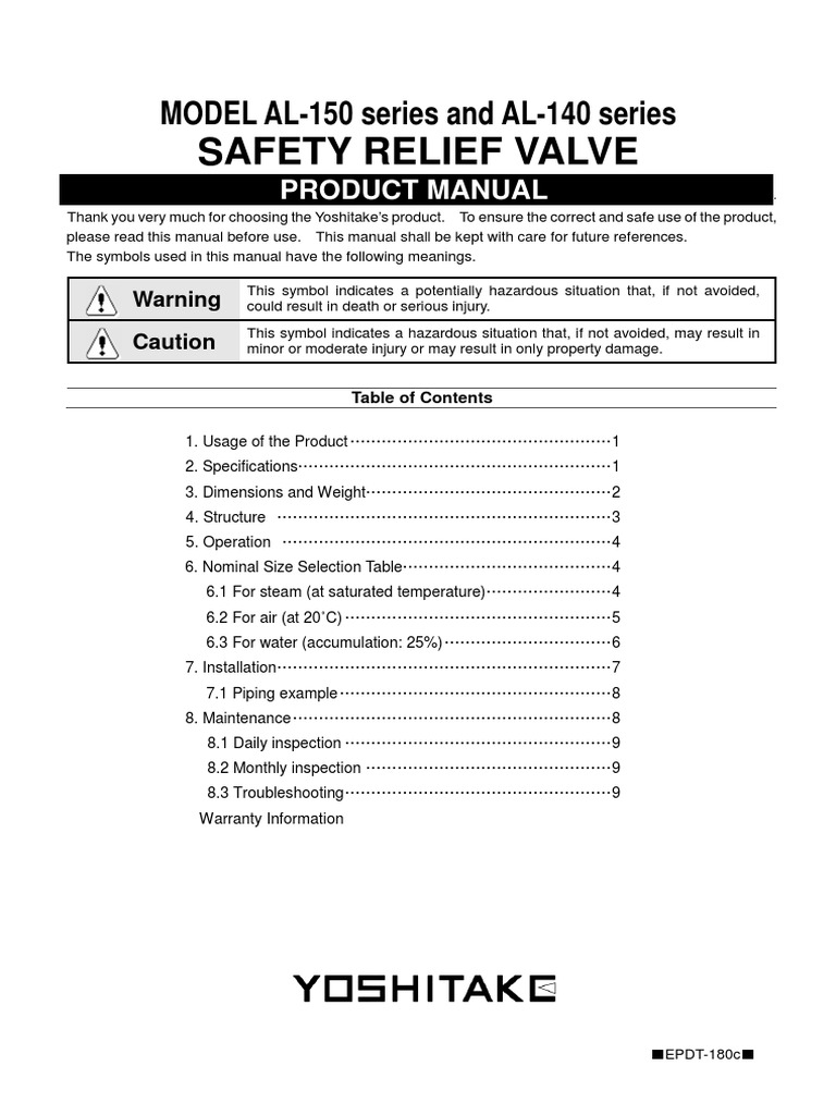 Safety Relief Valve: MODEL AL-150 Series and AL-140 Series | PDF ...