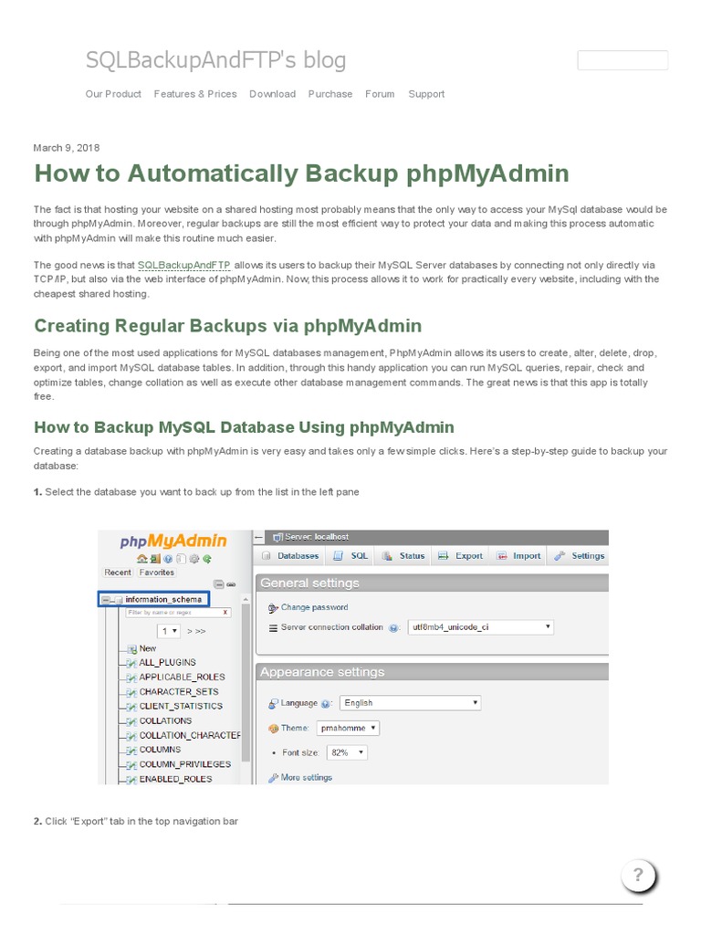 How To Automatically Backup phpMyAdmin - SQLBackupAndFTP's Blog | PDF | Backup | Databases