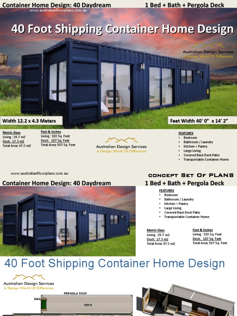40 Foot Shipping Container Home Design | PDF | Door | Framing ...