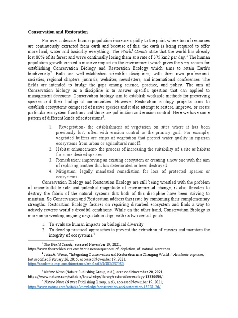 Conservation and Restoration | PDF | Restoration Ecology | Conservation ...