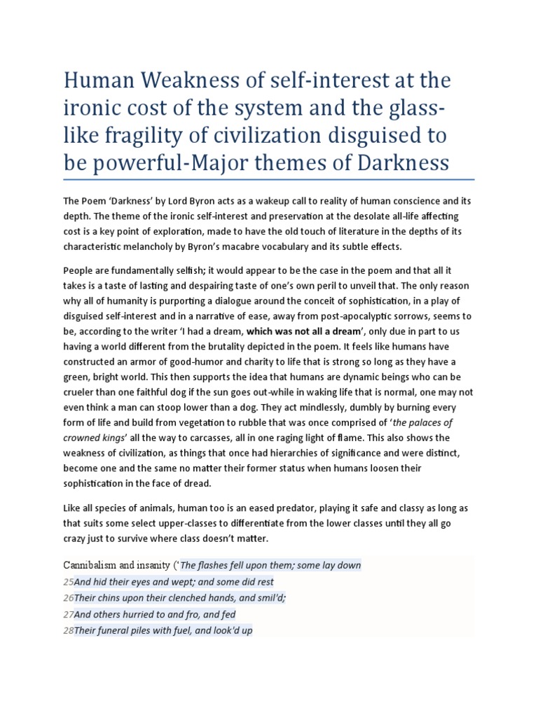A Sun-Less Melancholy, Darkness by Lord Byron Theme Analysis. | PDF