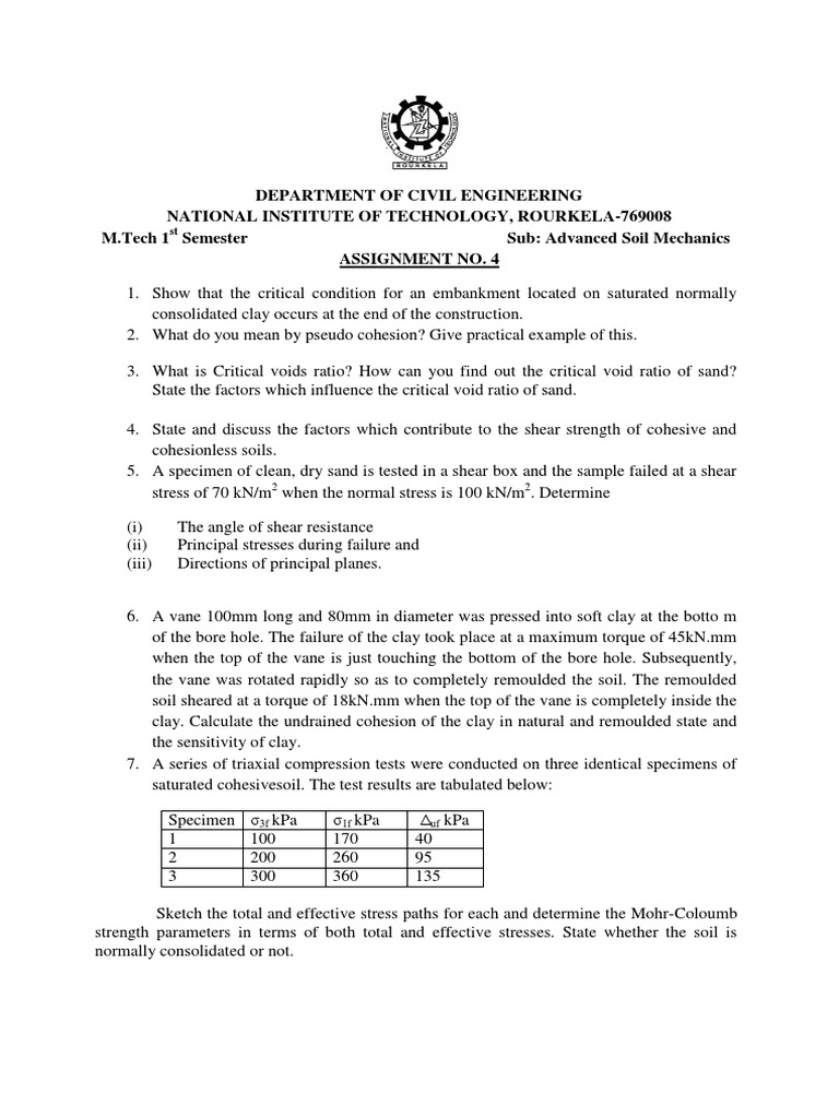 ASM Assignment 4 | PDF | Mechanics | Soil