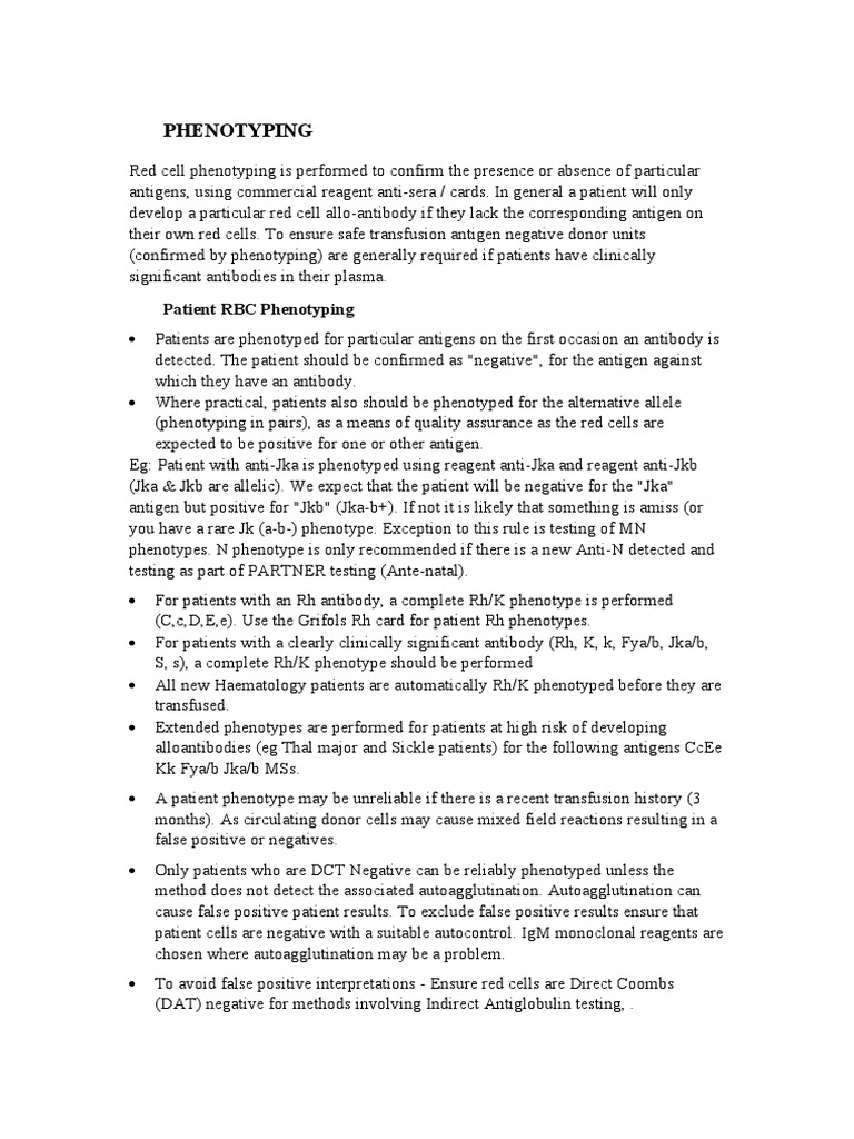 Patient RBC Phenotyping | PDF | Blood Donation | Blood Transfusion