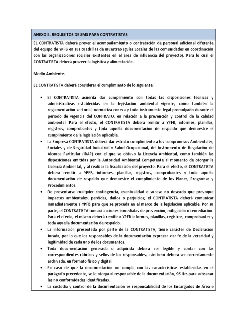 Requisitos SMS para Contratistas | PDF | Seguridad y salud ocupacional | Gestión de residuos