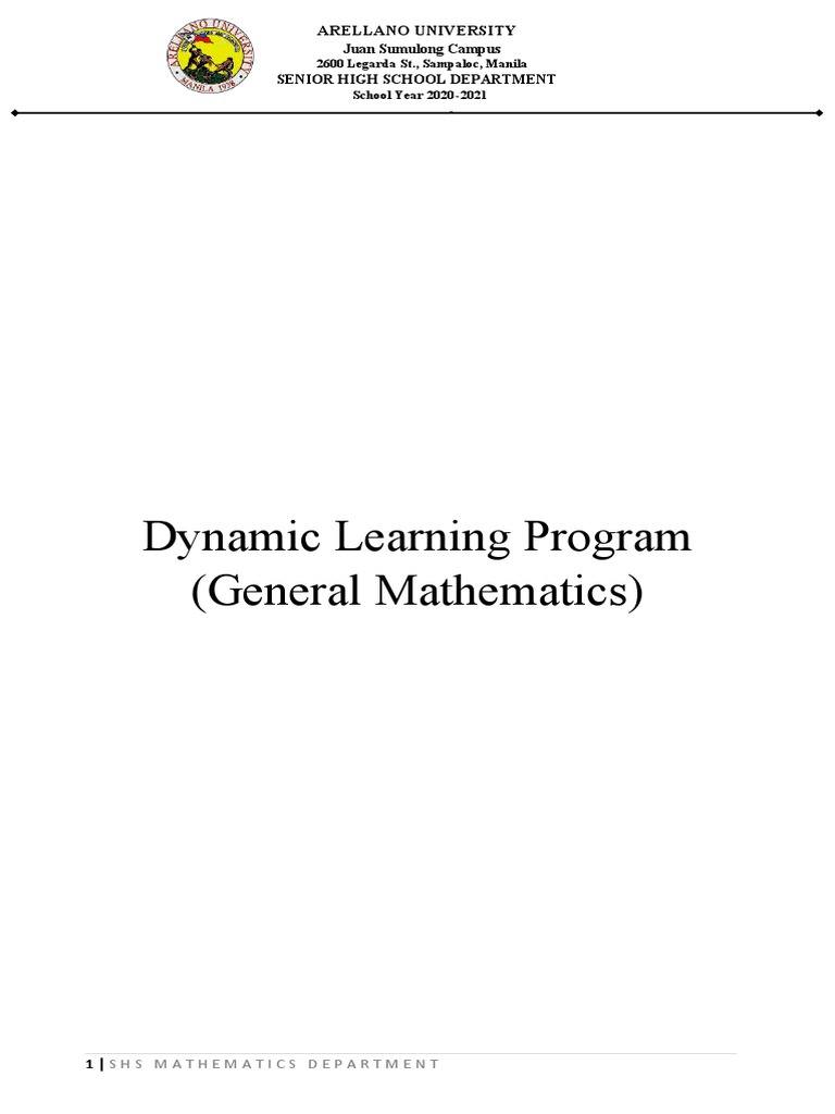Dynamic Learning Program (General Mathematics) : Arellano University ...