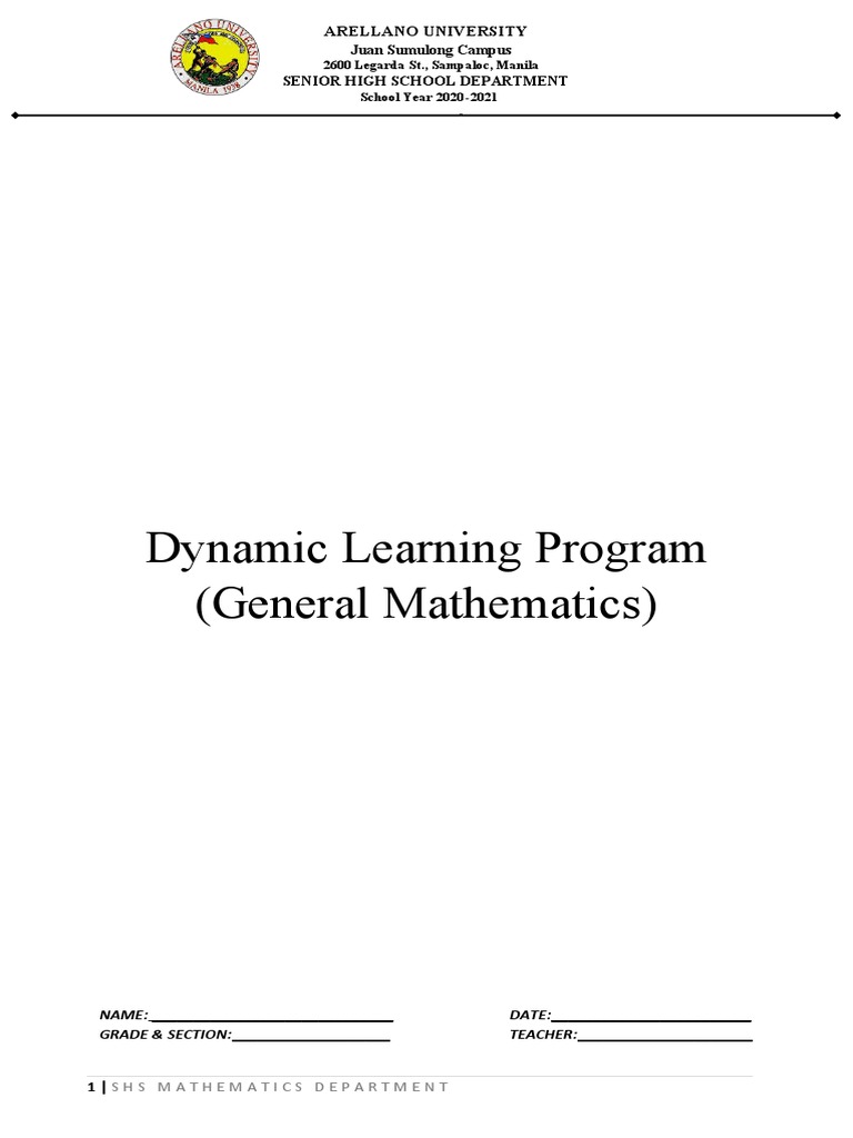 Dynamic Learning Program (General Mathematics) : Arellano University ...