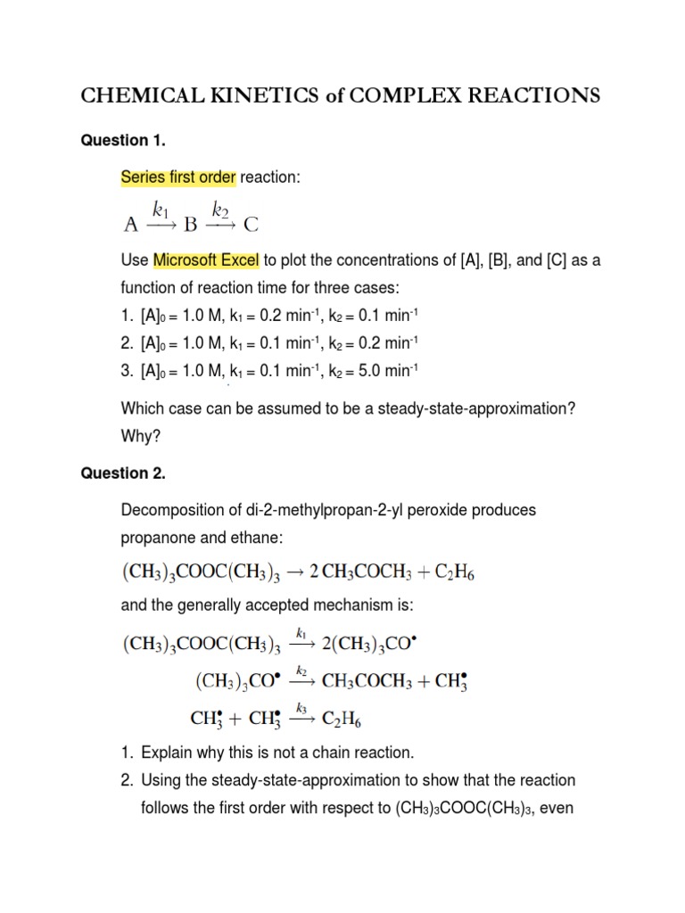 Chemical Kinetics of Complex Reactions | PDF