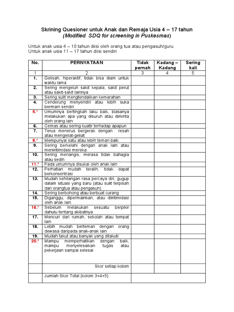 Instrumen SDQ Anak | PDF