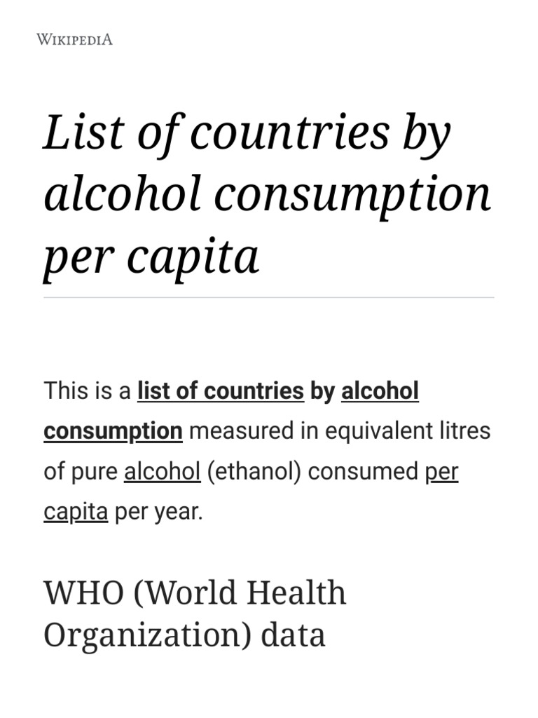 List of Countries by Alcohol Consumption Per Capita - Wikipedia | PDF ...