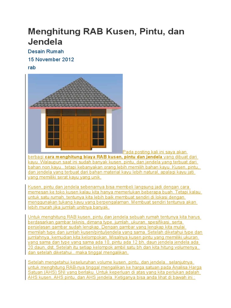 MENGHITUNG RAB KUSEN, PINTU, DAN JENDELA UNTUK DESAIN RUMAH | PDF