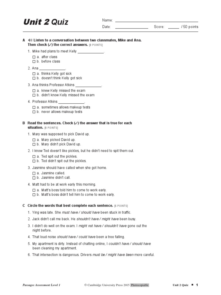 Quiz Unit 2 - Passages 1 (-3rd Ed-) | PDF