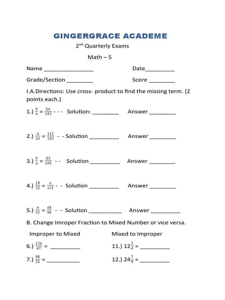 Grade 5 Math 2nd Quarter Exam | PDF | Mathematics | Mathematical Objects