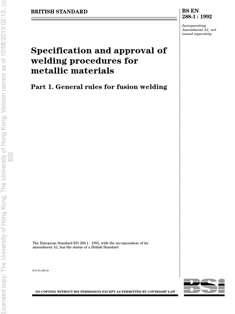BS en 288-1-1992 | PDF