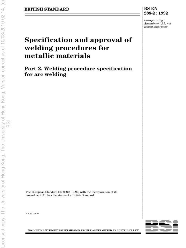 BS EN 288-2: 1992 - Specification and approval of welding procedures ...