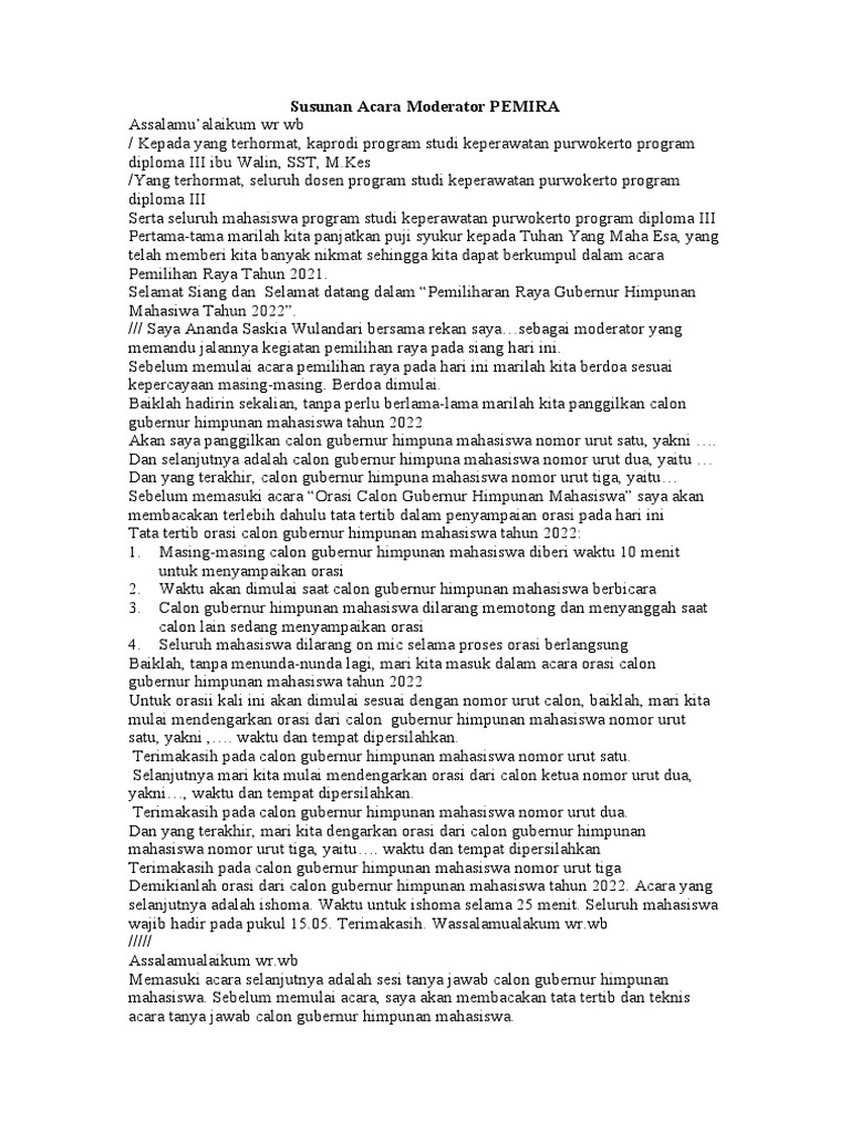Susunan Acara Moderator PEMIRA | PDF