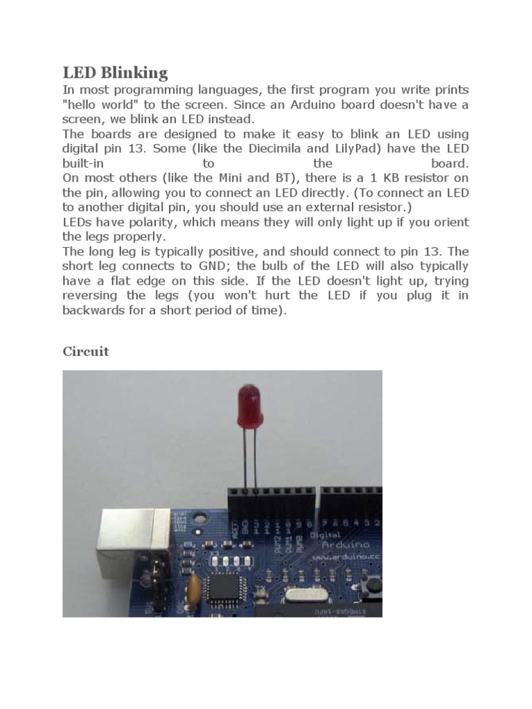 LED Blinking: Circuit | PDF | Arduino | Computing