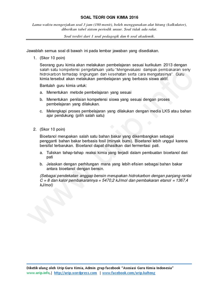 Soal Teori OGN Kimia - FInal OGN 2016 | PDF