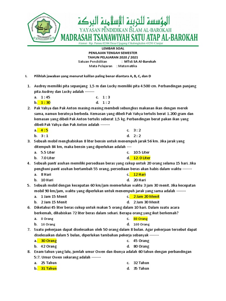 Soal PTS MTK S2 2021 - 2 | PDF
