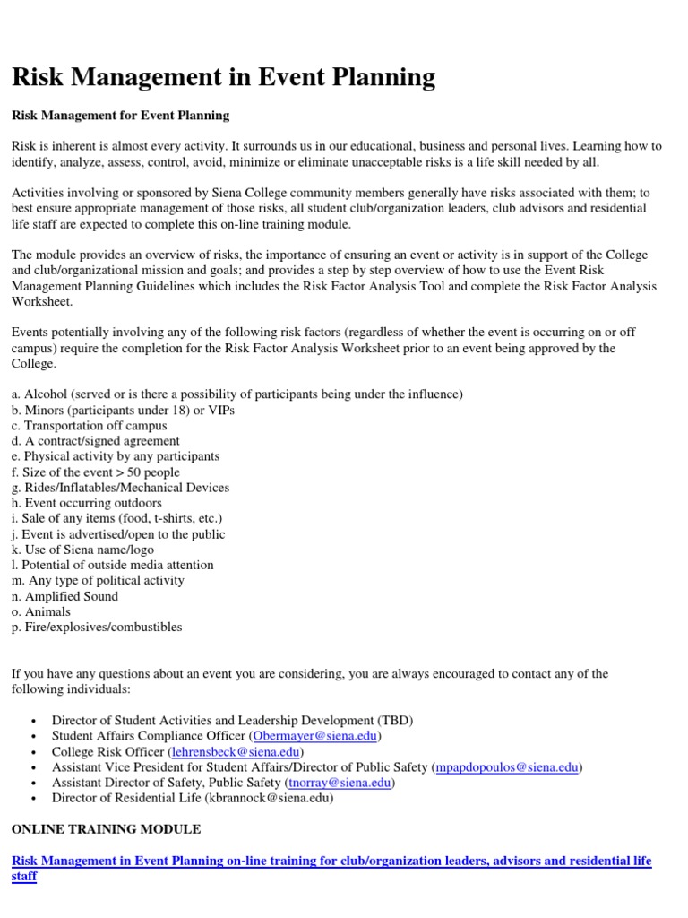 Risk Management For Event Planning | PDF | Risk Management | Risk