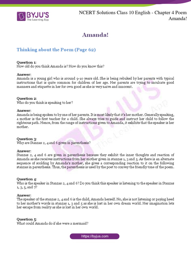 10 English - Amanda - Notes & Q-A | PDF | Rapunzel