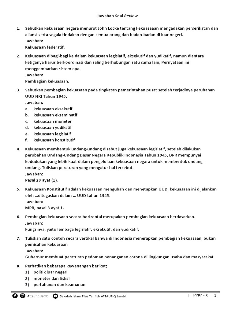 Jawaban Soal Review PPKN - X | PDF | Politik