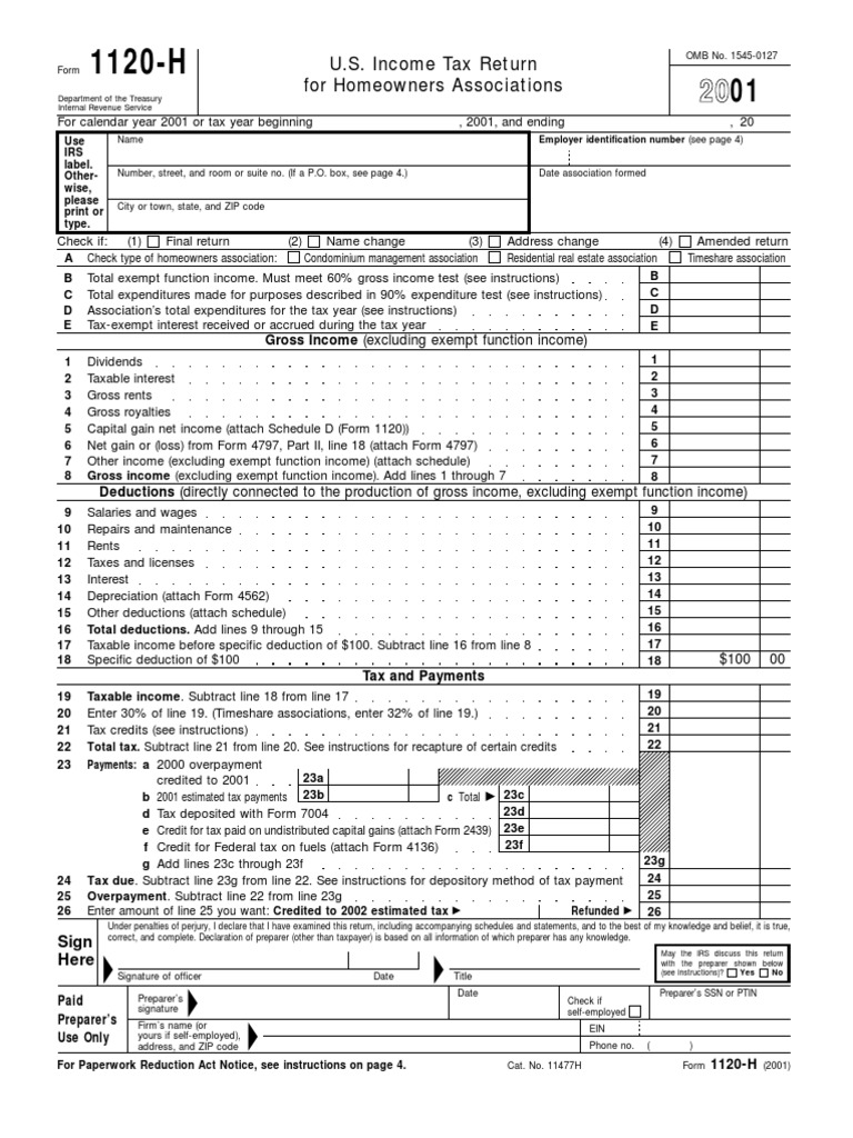 US Internal Revenue Service: f1120h - 2001 | PDF | Withholding Tax ...