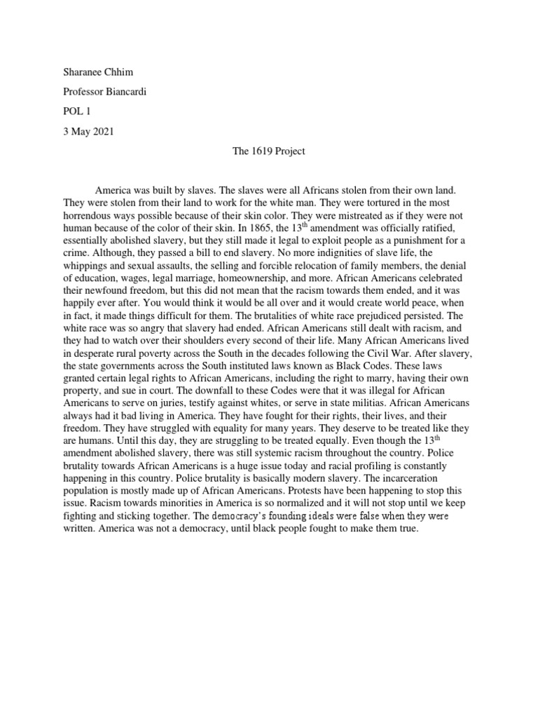 The 1619 Project | PDF | Slavery | Police Brutality