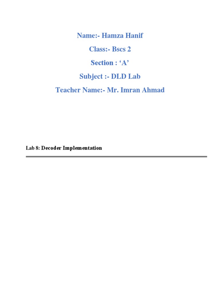 Hamza Hanif DLD Lab 8 | PDF | Electrical Engineering | Computer Engineering