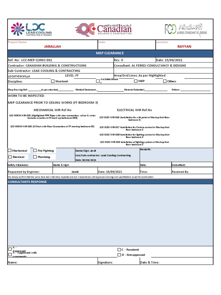 MEP Clearance Request for Villa FF | PDF | Engineering | Architectural ...