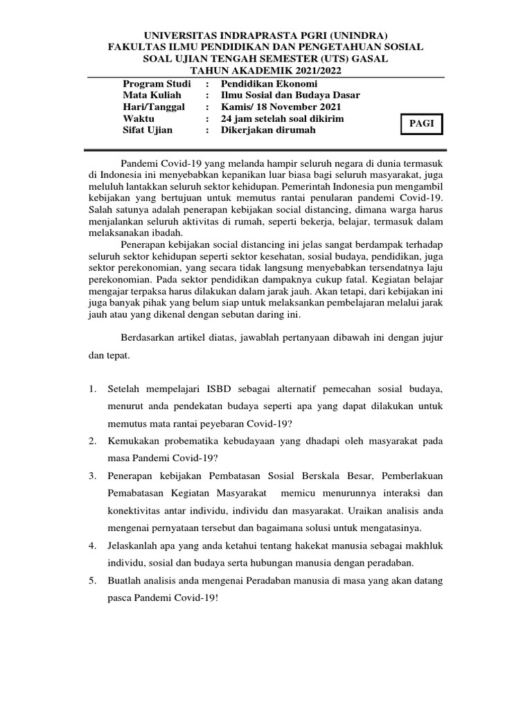 UTS ISBD-Reguler Pagi | PDF | Ilmu Sosial | Pengembangan Diri