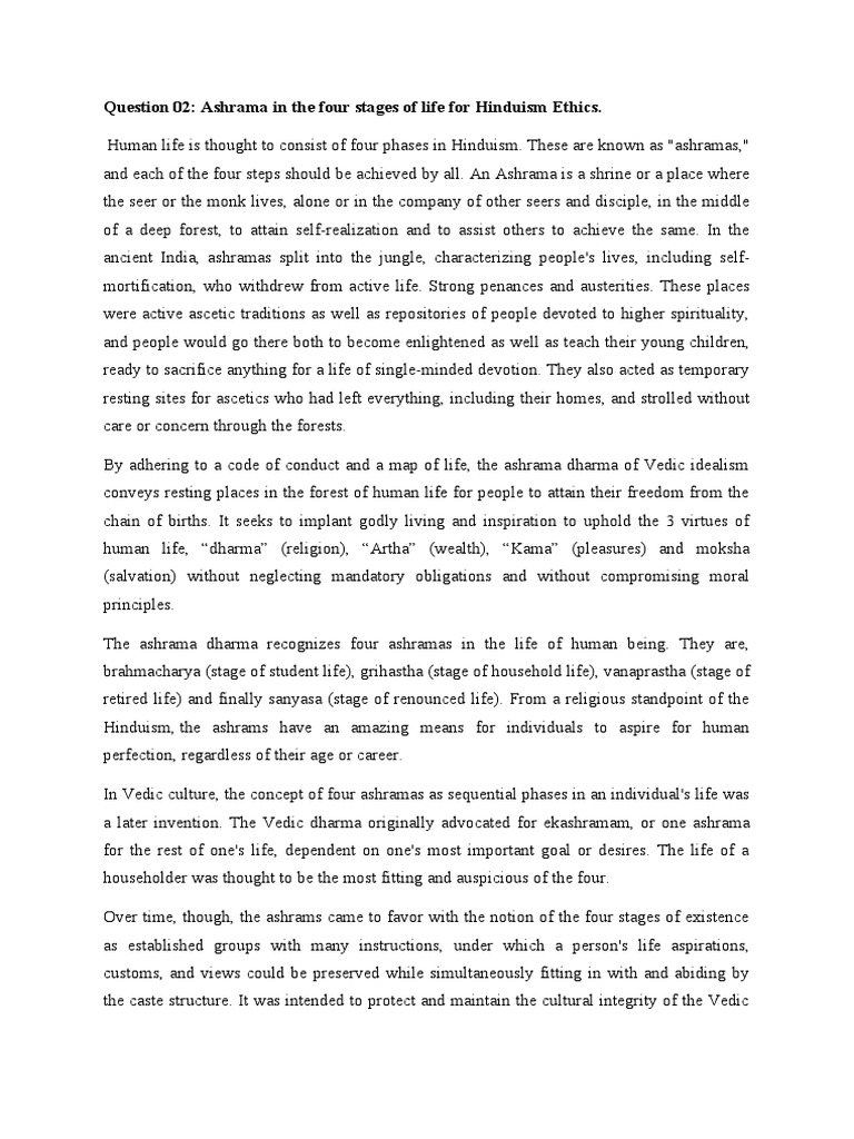 Ashrama in The Four Stages of Life For Hinduism Ethics | PDF ...