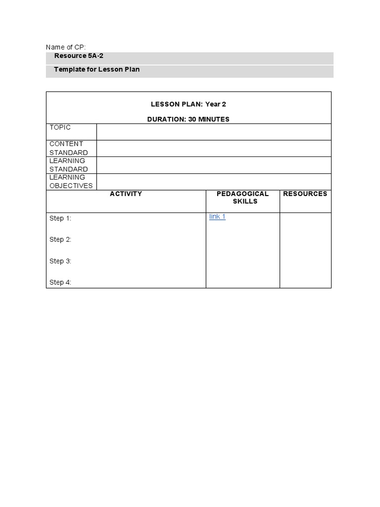 Resource 5A-2 Template For Lesson Plan | PDF | Career & Growth