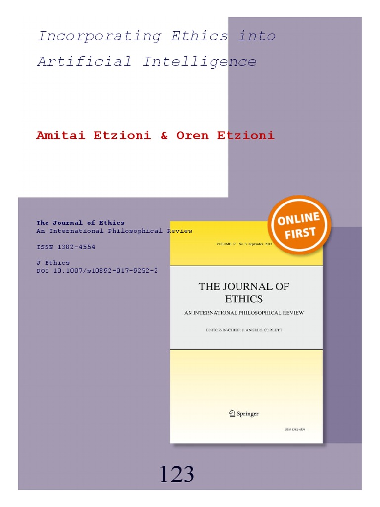 Incorporating Ethics Into Artificial Intelligence: Amitai Etzioni ...