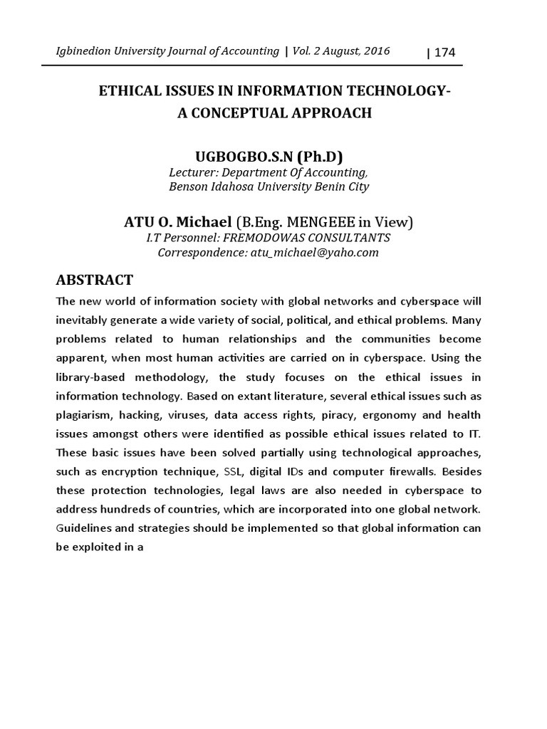 Ethical Issues in Information Technology - A | PDF | Cybercrime ...