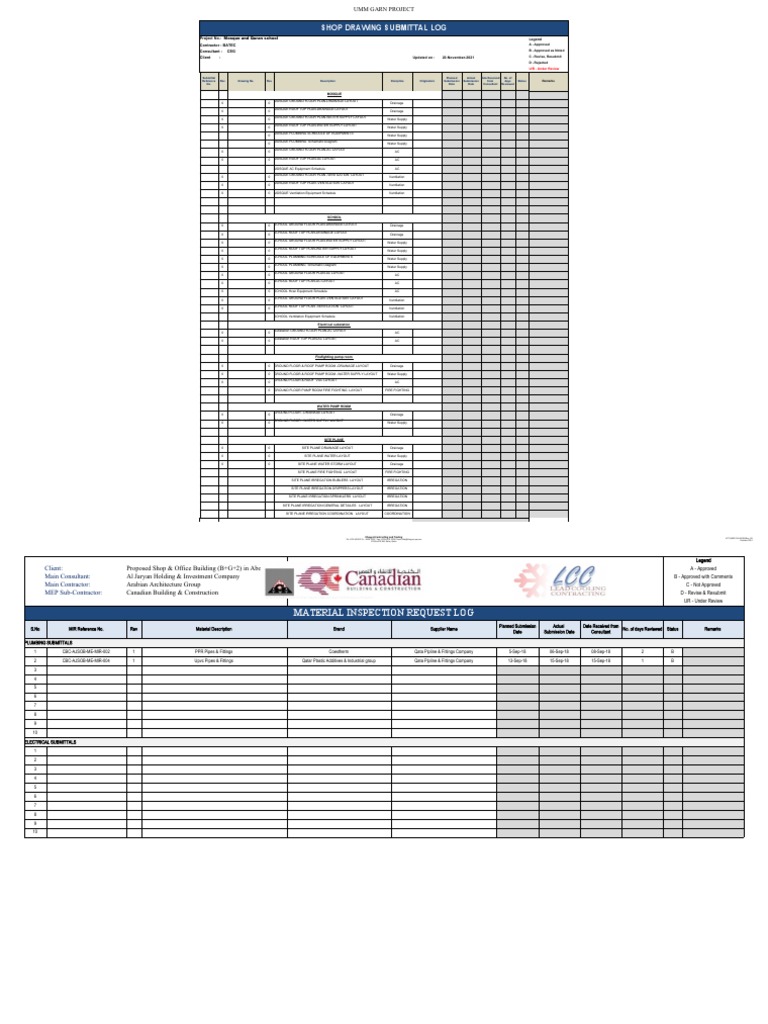 Shop Drawing Submittal Log: Contractor: BATEC Consultant: CEG Client ...