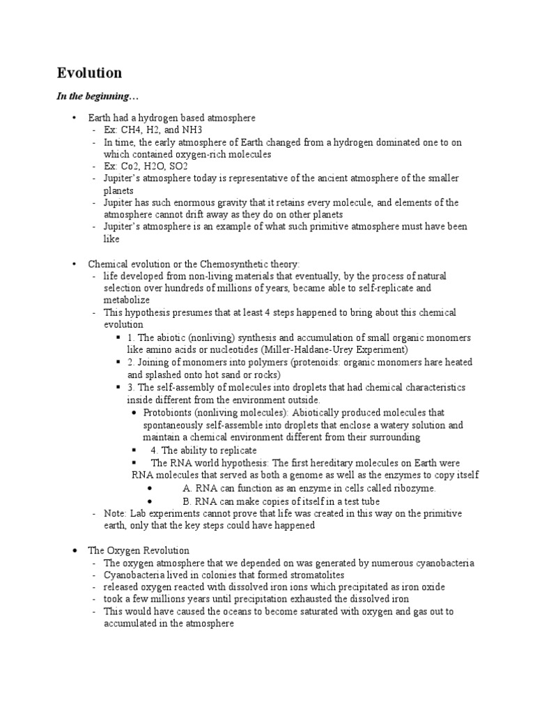 Evolution Notes | PDF | Cyanobacteria | Evolution