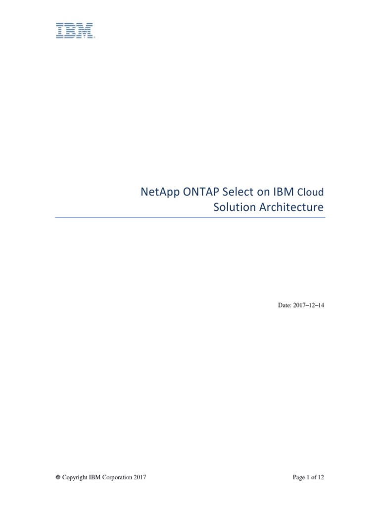 Netapp Ontap Select On Ibm Solution Architecture: Cloud | PDF ...