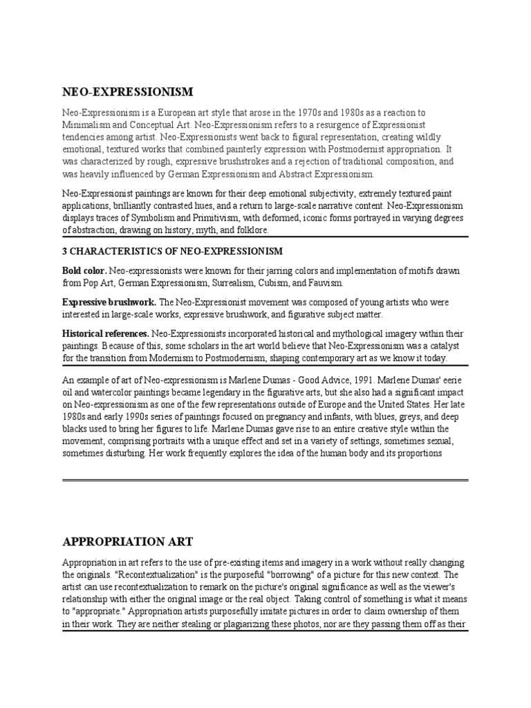 Neo Expressionism | PDF | Paintings | Expressionism